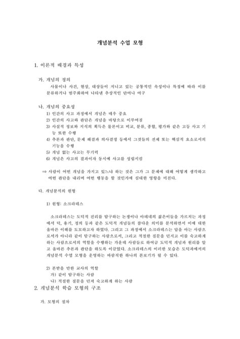 개념분석 수업 모형 이론적 배경과 특성 수업의 실제 인문교육