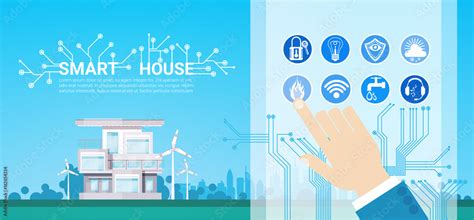 Smart House Technology Control System Icon Infographic With Copy Space Vector Illustration Stock
