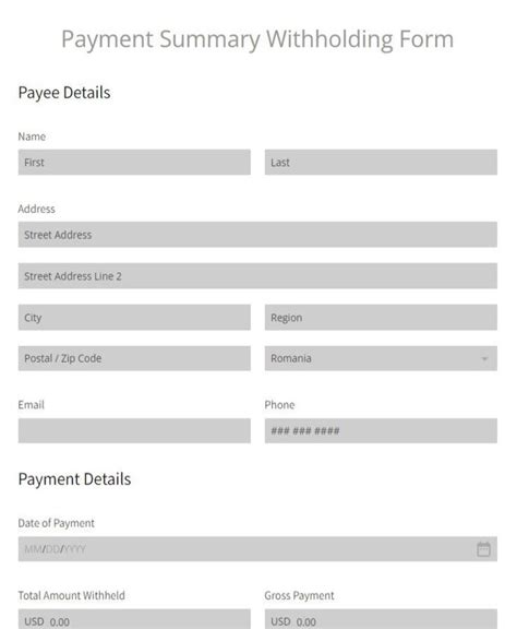 Payment Summary Form Template 123formbuilder