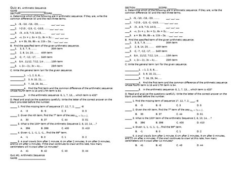 Quiz1arithmetic Sequence Pdf Mathematics