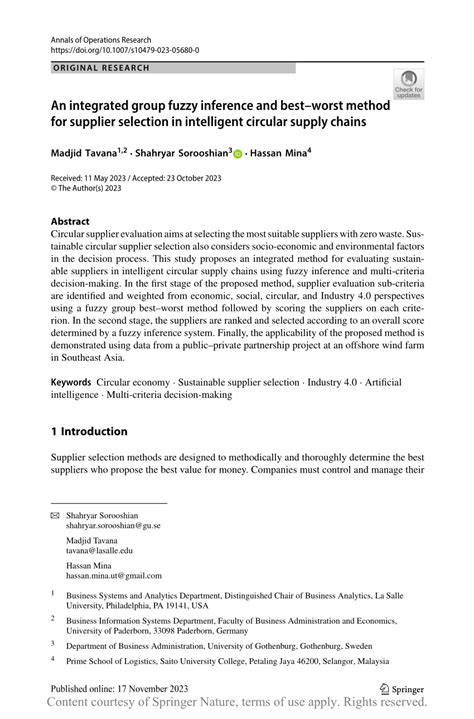 Pdf An Integrated Group Fuzzy Inference And Bestworst Method For Supplier Selection In