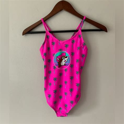 Buc Ees Swim Bucees Girls One Piece Swimsuit Hot Pink Palm Tree Size Youth Large Tropical
