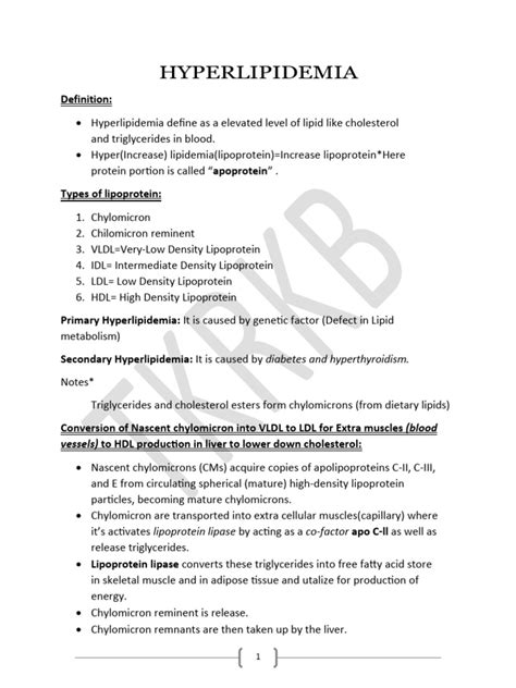Hyperlipidemia Pdf Lipoprotein Cholesterol