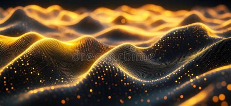 Abstract Golden Wave Patterns With Glowing Particles In Dark Background Stock Image Image Of