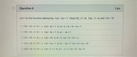 solved question 6 1 pts letf be the function defined by f x