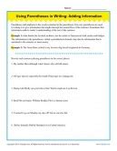 Using Parentheses In Writing Adding Information Punctuation Worksheets