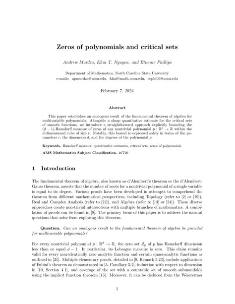 Pdf Zeros Of Polynomials And Critical Sets
