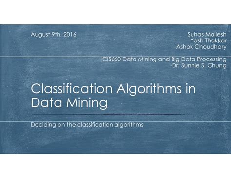 Pdf Classification Algorithm In Data Mining Suhasyashashokciscsuohio