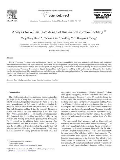 Pdf Analysis For Optimal Gate Design Of Thin Walled Injection Molding