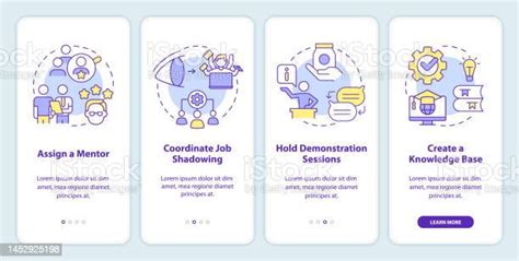제품 기능 및 응용 프로그램 교육 온보딩 모바일 앱 화면 고객에 대한 스톡 벡터 아트 및 기타 이미지 고객 그래픽 사용자 인터페이스 마케팅 Istock