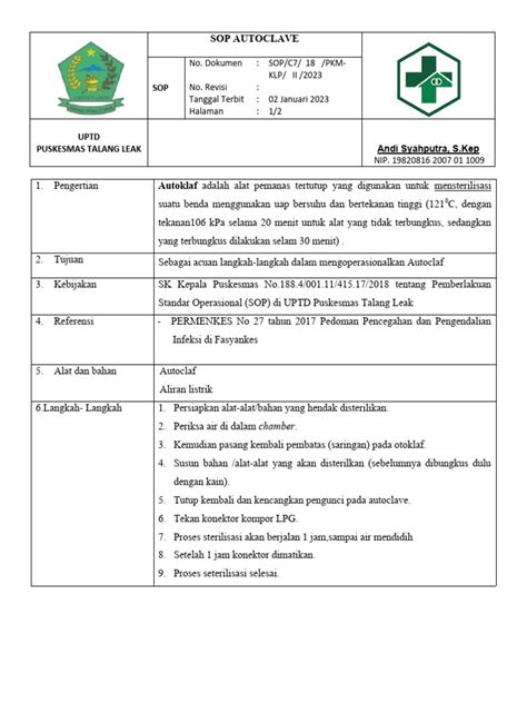 Sop Autoclave Pdf