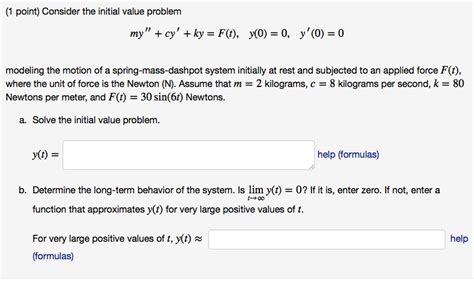 solved consider the initial value problem my cy ky