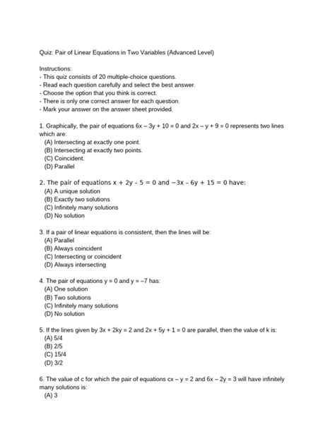 Linear Equations In 2 Variables 2 Pdf Equations Algebra