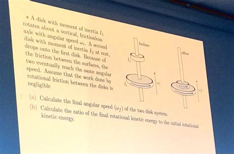 solved a disk with moment of inertia i rotates about a vertical frictionless axle with angular
