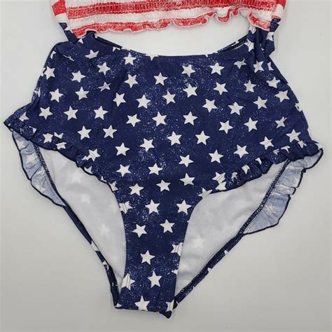 Hot Water Swim Nwt Usa American Flag Monokini Cut Out Swimsuit L