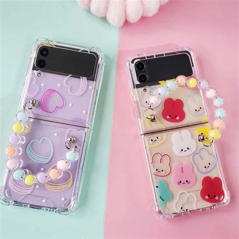 갤럭시z플립 1 2 3 4 마카롱토끼 구슬스트랩 젤리케이스 에이블리