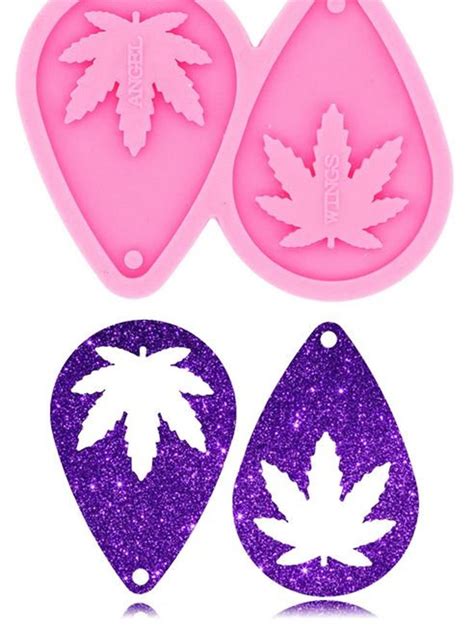 Hemp Leaf Pair Mold Shiny Silicone Small Medium Large Diy Earrings Jewelry Key Chain