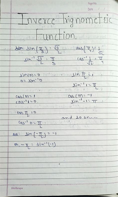 Solution Inverse Trigonometric Functions Handwritten Notes With Solved