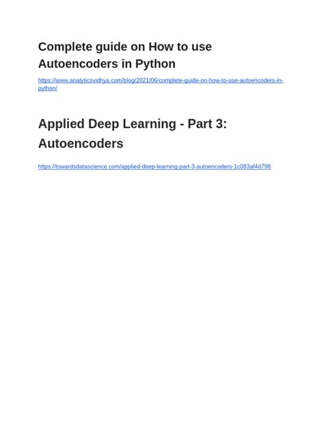 Complete Guide On How To Use Autoencoders In Python Links Pdf