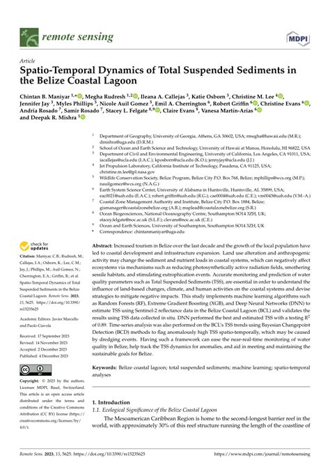 Pdf Spatio Temporal Dynamics Of Total Suspended Sediments In The Belize Coastal Lagoon