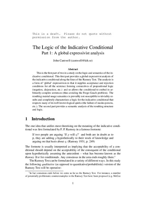 Pdf The Logic Of The Indicative Conditional Part 1 A Global