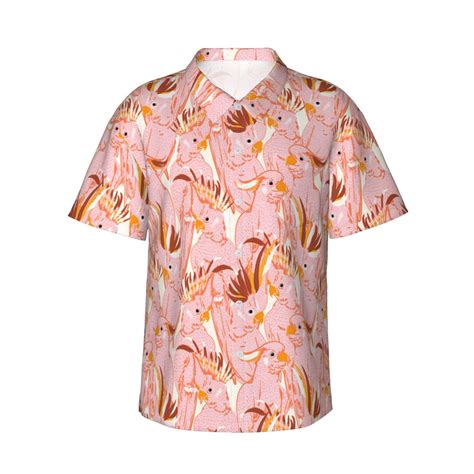 Sikiie Pink Cockatoo Birds Print Mens Hawaiian Shirt Summer Beach