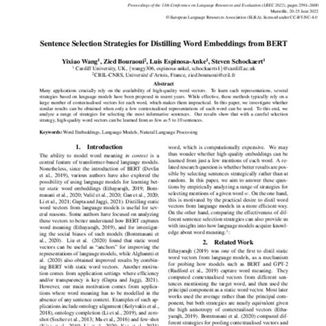 Sentence Selection Strategies For Distilling Word Embeddings From Bert Acl Anthology