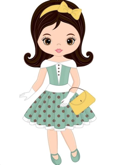 Linda niña en estilo retro Vector Premium