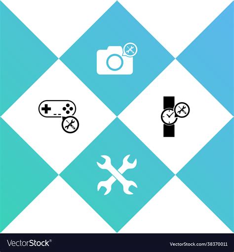 Set Gamepad Service Crossed Wrenchs Photo Camera Vector Image