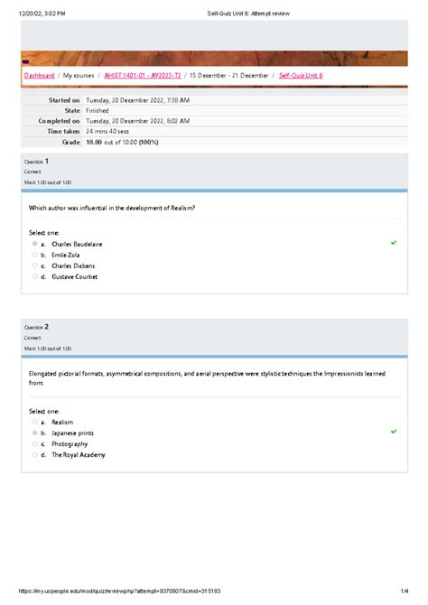 Self Quiz Unit 6 Attempt Review Started On Tuesday 20 December 2022 7 38 Am State Finished