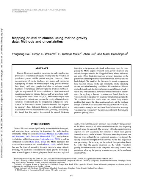 pdf mapping crustal thickness using marine gravity data methods and