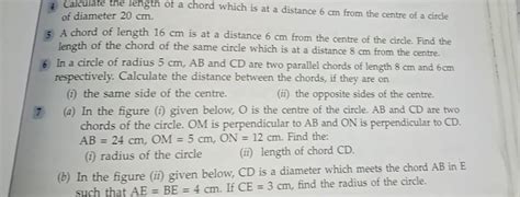 4 Calculate The Length Of A Chord Which Is At A Distance 6 Cm From The C