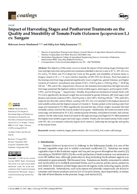 Pdf Impact Of Harvesting Stages And Postharvest Treatments On The Quality And Storability Of