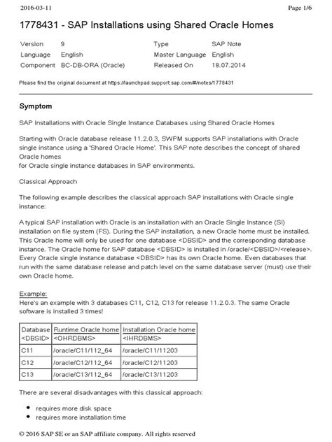 Sap Installations Using Shared Oracle Homes Pdf Oracle Corporation Oracle Database