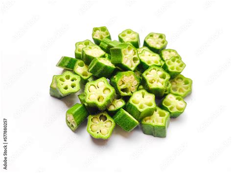 Okra Slices Isolated On White Backgroundheap Of Chopped Lady Fingers