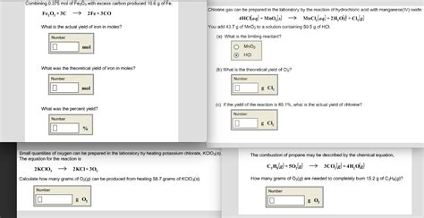 Solved Combining 0 375 Mol Of Fe2o 3 With Excess Carbon