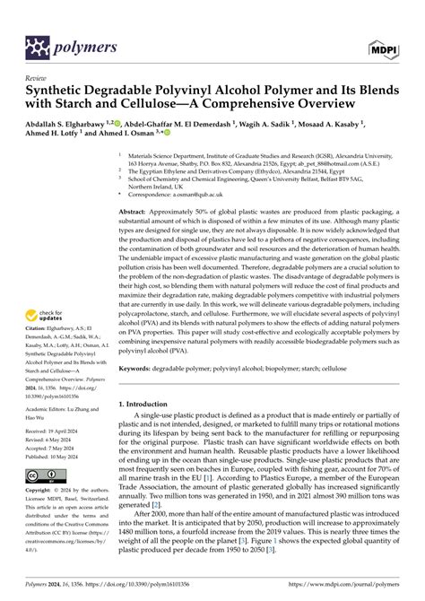Pdf Synthetic Degradable Polyvinyl Alcohol Polymer And Its Blends