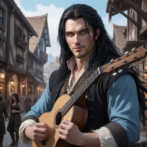 Handsome Human Bard With Long Black Hair Fine Cloth