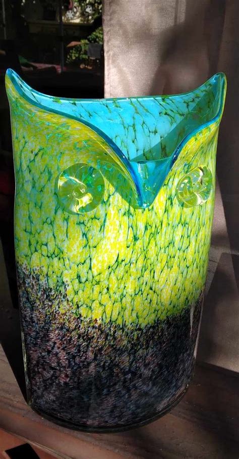 Gorgeous Large Multi Colored Hand Blown Art Glass Owl Vase Etsy