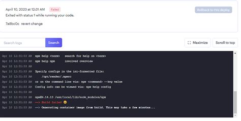 Unable To Deploy Web Service Render
