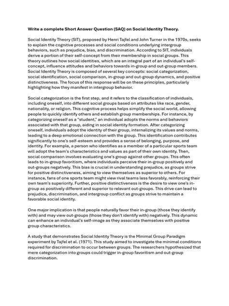 Social Identity Theory Saq Pdf Identity Social Science Prejudices
