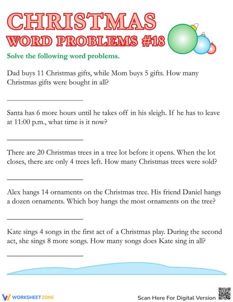 Christmas Word Problems 18 Worksheet