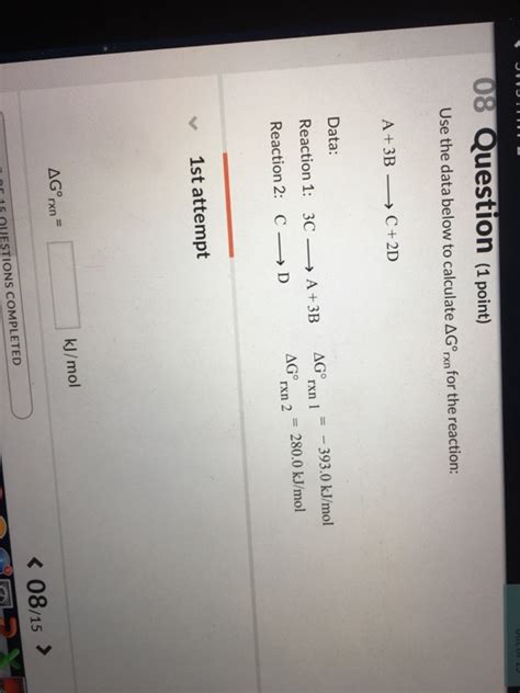 solved use the data below to calculate delta g degree rxn