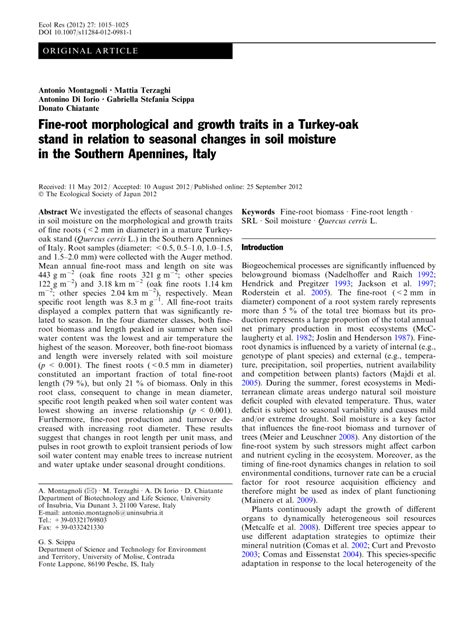 Pdf Fine Root Morphological And Growth Traits In A Turkey Oak Stand