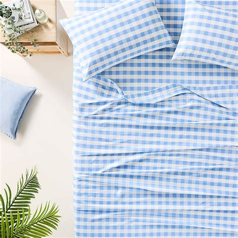 Printed Sky Blue Gingham Sheet Set Adairs