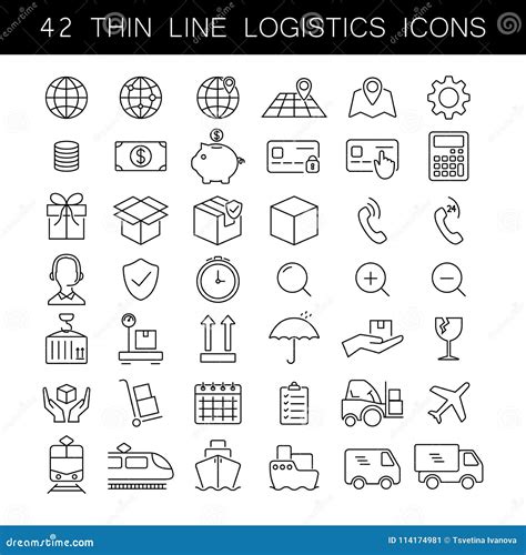 Thin Line Logistics Icon Set Cargo And Delivery Service Icons Black Outline No Fill Editable