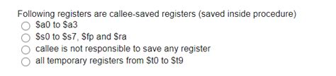 Solved Following Registers Are Callee Saved Registers Saved
