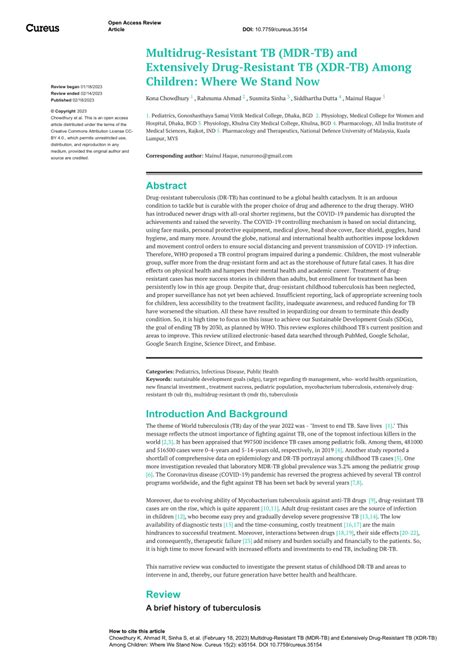 Pdf Multidrug Resistant Tb Mdr Tb And Extensively Drug Resistant Tb