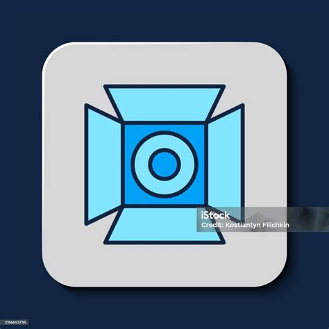 채워진 윤곽선 동영상 스포트라이트 아이콘이 파란색 배경에 분리되어 있습니다 조명 효과 장면 스튜디오 쇼 벡터 가득 찬에 대한 스톡 벡터 아트 및 기타 이미지 Istock