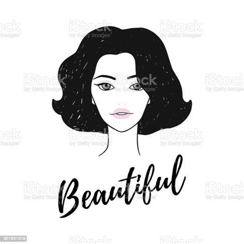 Young Woman Pretty Face With Beautiful Quote Vector Facial Illustration